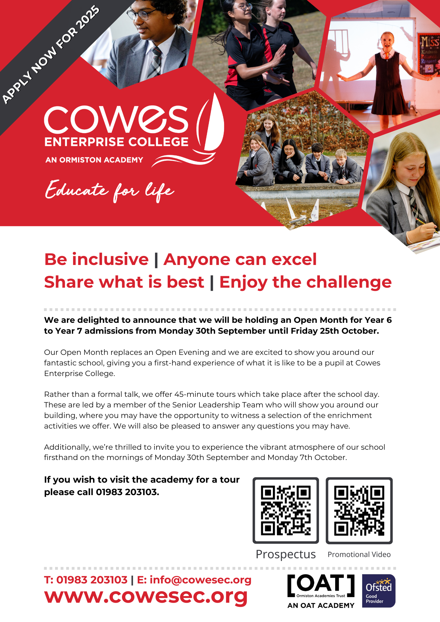 Cowes Enterprise College, An Ormiston Academy - Year 6 Tours